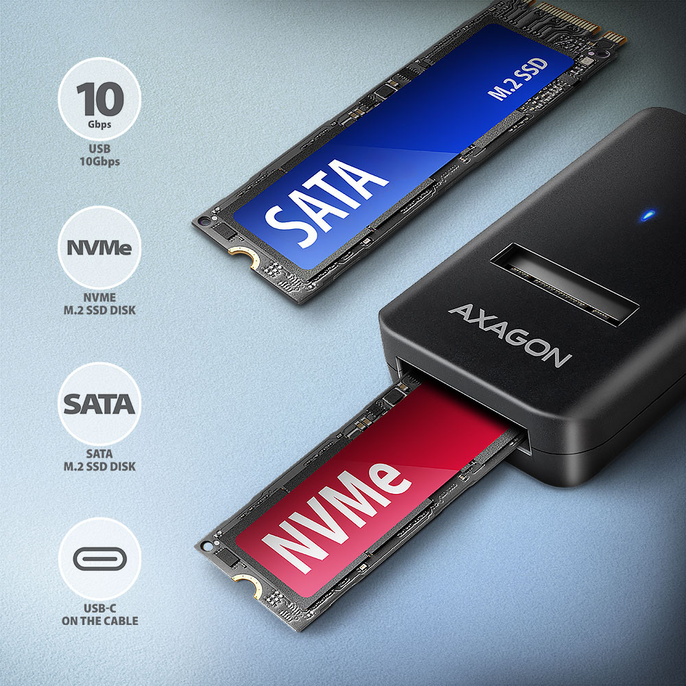 ADM2-CM USB-C 10Gbps - M.2 NVMe & SATA SSD Adapter | Axagon