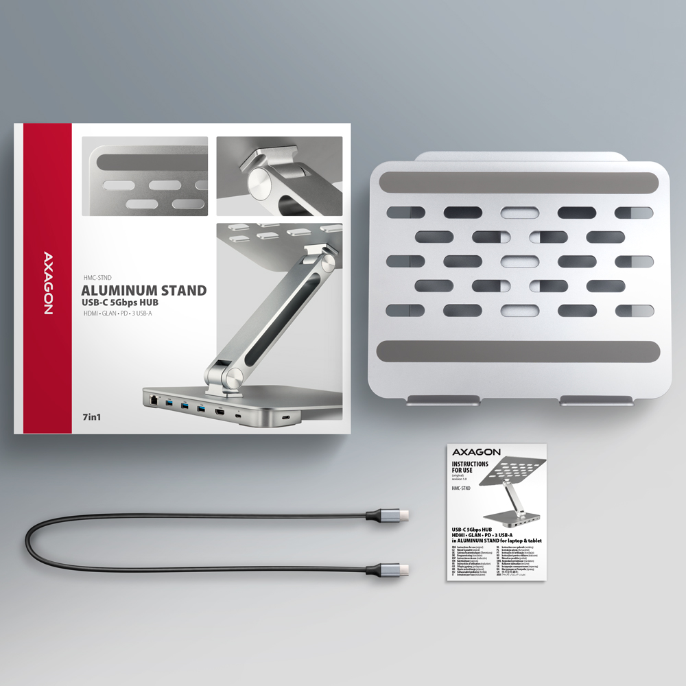 HMC-STND USB-C 5Gbps ALUMINUM STAND & HUB 7in1 | Axagon